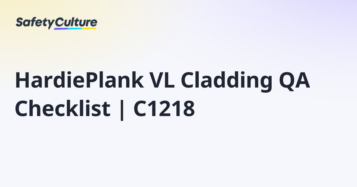 HardiePlank VL Cladding QA Checklist | C1218 | Free Template