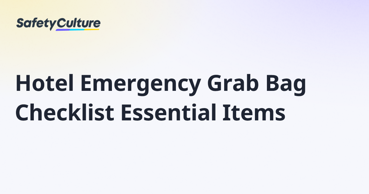 Hotel Emergency Grab Bag Checklist Essential Items | Free Template