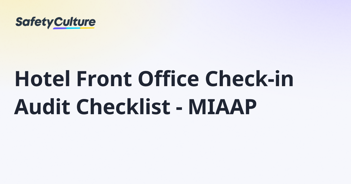 Hotel Front Office Check-in Audit Checklist - MIAAP | Free Template