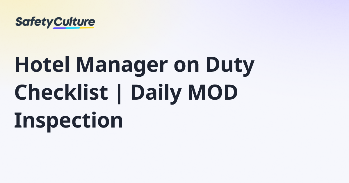Hotel Manager on Duty Checklist | Daily MOD Inspection | Free Template