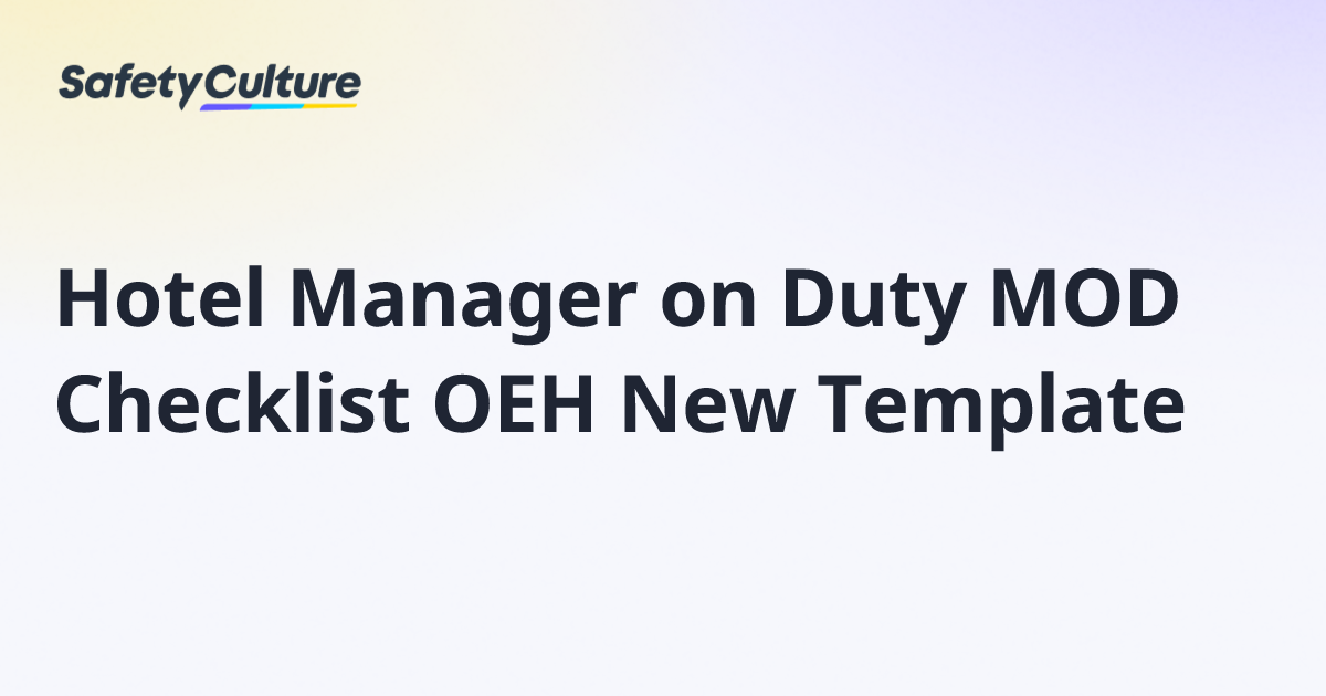 Hotel Manager on Duty MOD Checklist OEH New Template | Free Template