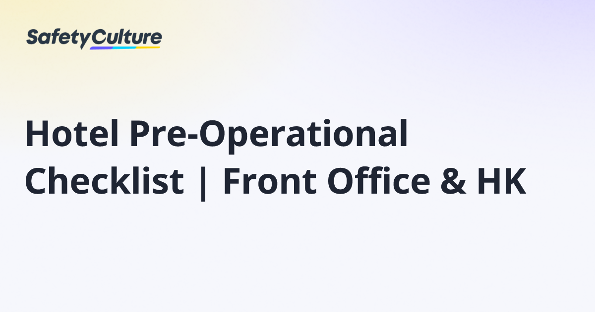 Hotel Pre-Operational Checklist | Front Office & HK | Free Template