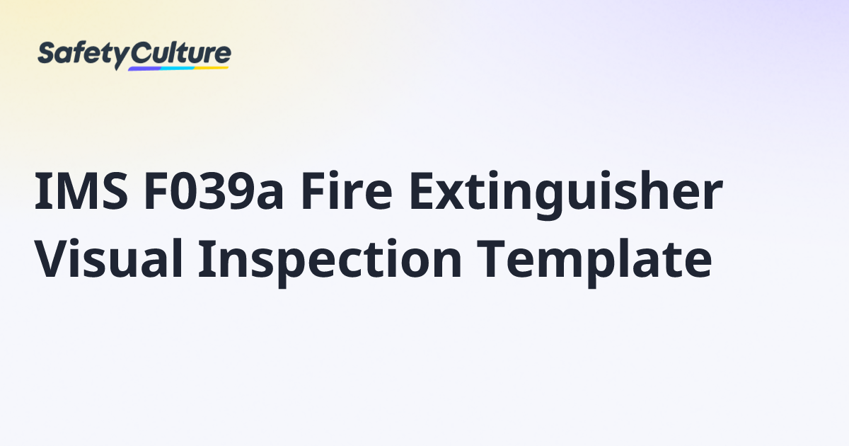 IMS F039a Fire Extinguisher Visual Inspection Template | Free Template