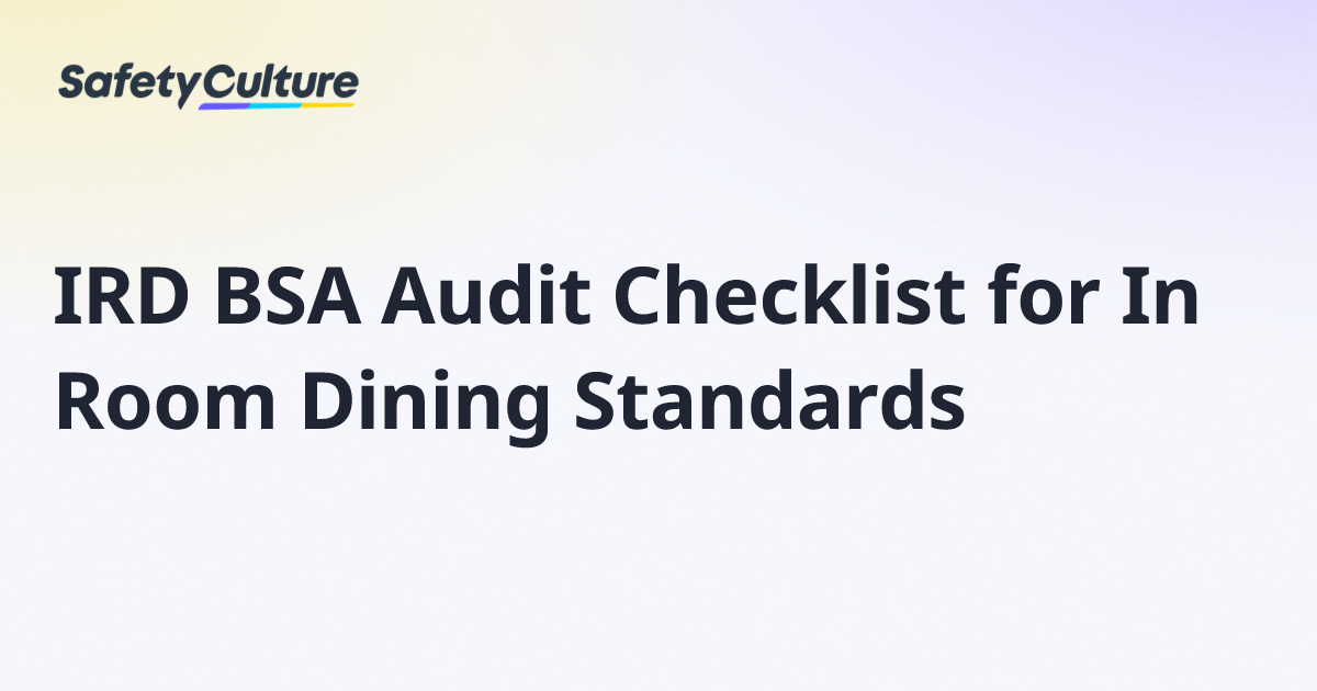 IRD BSA Audit Checklist for In Room Dining Standards | Free Template