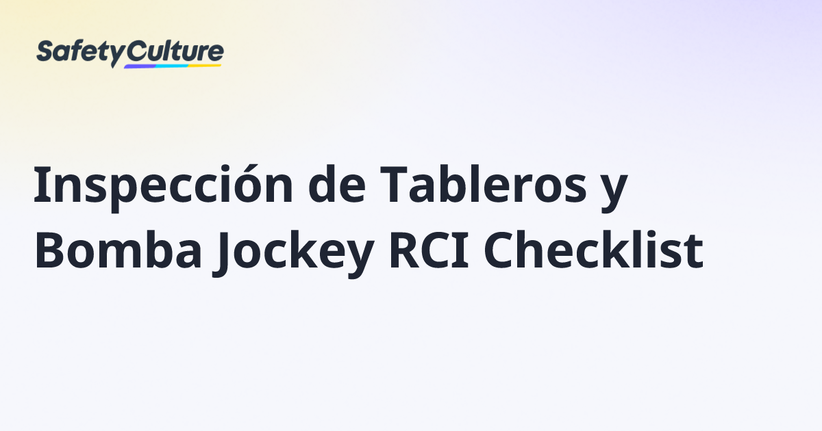 Inspección de Tableros y Bomba Jockey RCI Checklist | Free Template