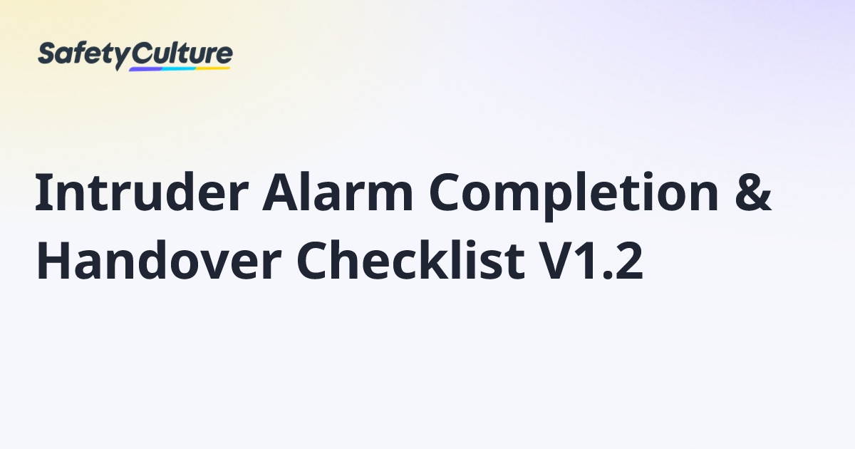 Intruder Alarm Completion & Handover Checklist V1.2 | Free Template