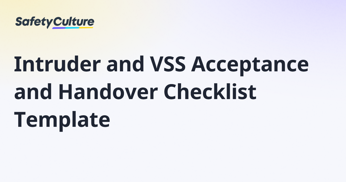 Intruder and VSS Acceptance and Handover Checklist Template | Free Template