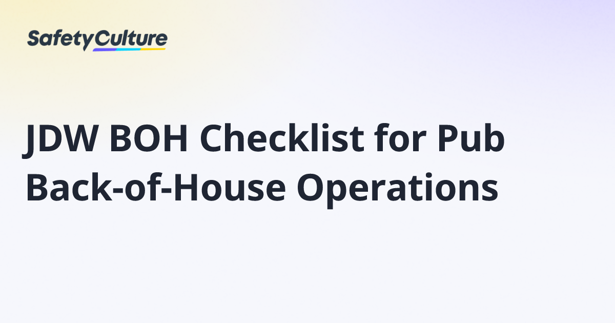 JDW BOH Checklist for Pub Back-of-House Operations | Free Template