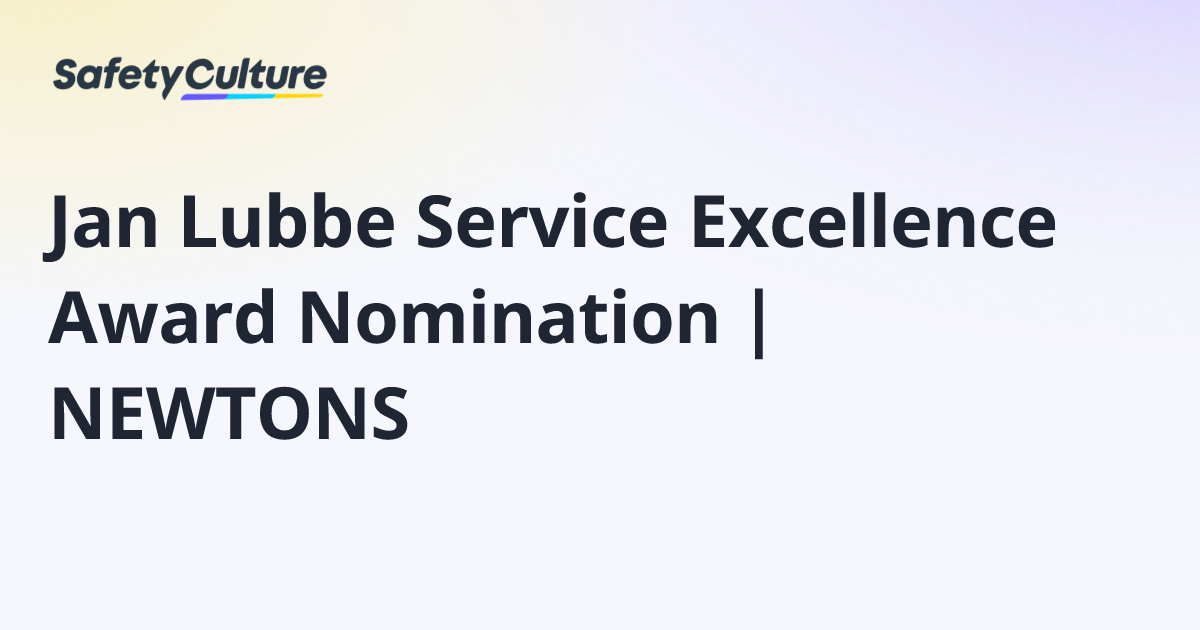 Jan Lubbe Service Excellence Award Nomination | NEWTONS | Free Template
