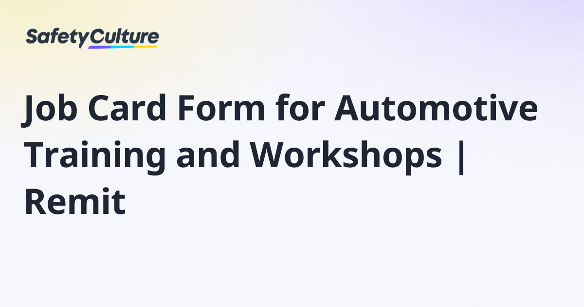 Job Card Form for Automotive Training and Workshops | Remit | Free Template