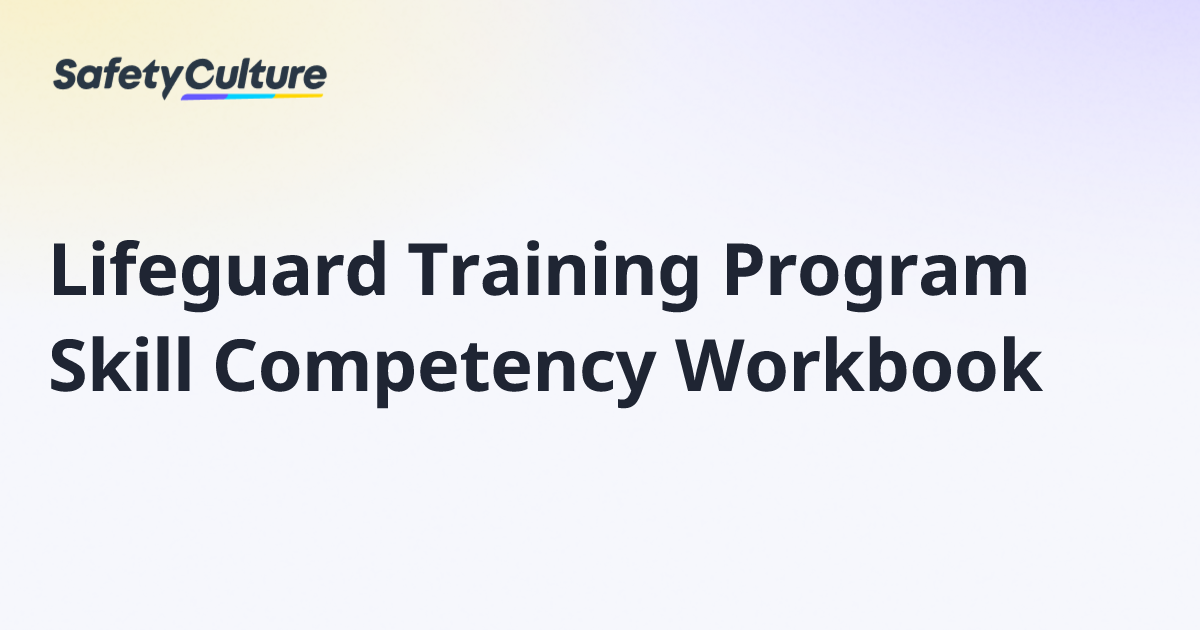 Lifeguard Training Program Skill Competency Workbook | Free Template