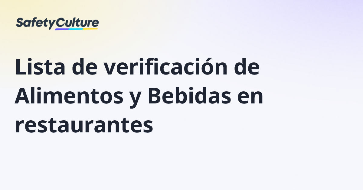 Lista de verificación de Alimentos y Bebidas en restaurantes | Free ...