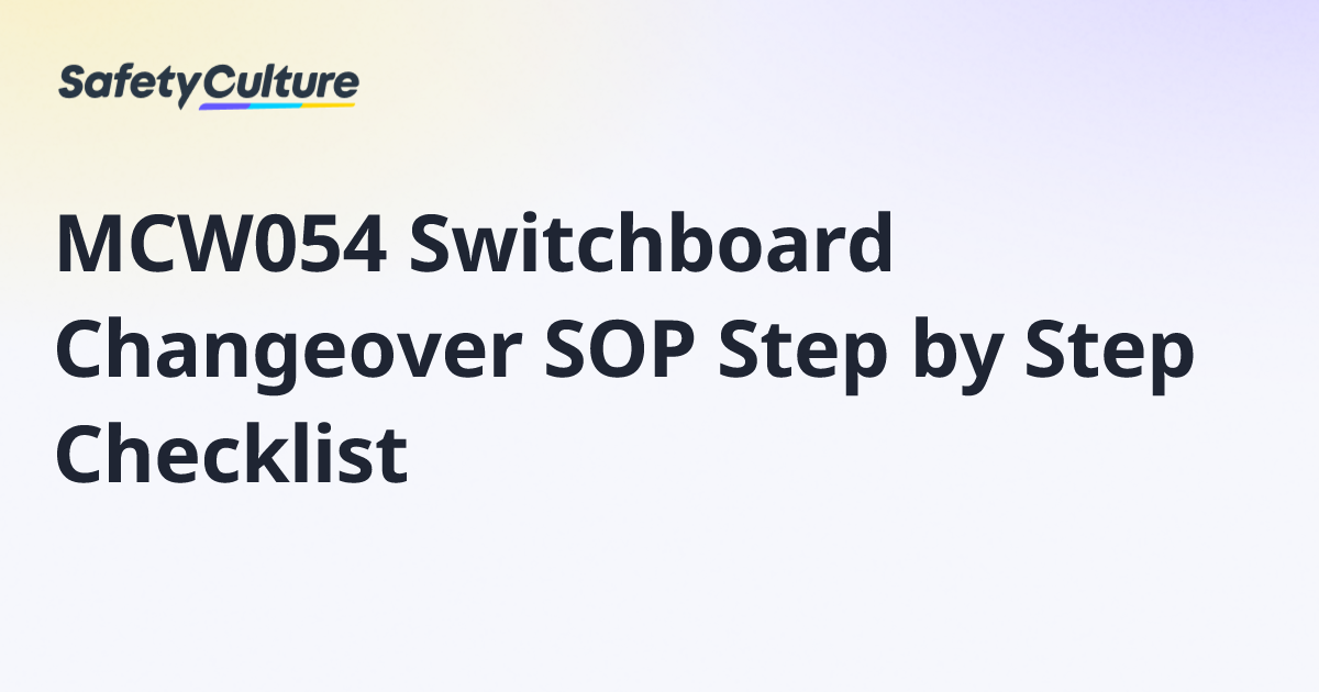 MCW054 Switchboard Changeover SOP Step by Step Checklist | Free Template
