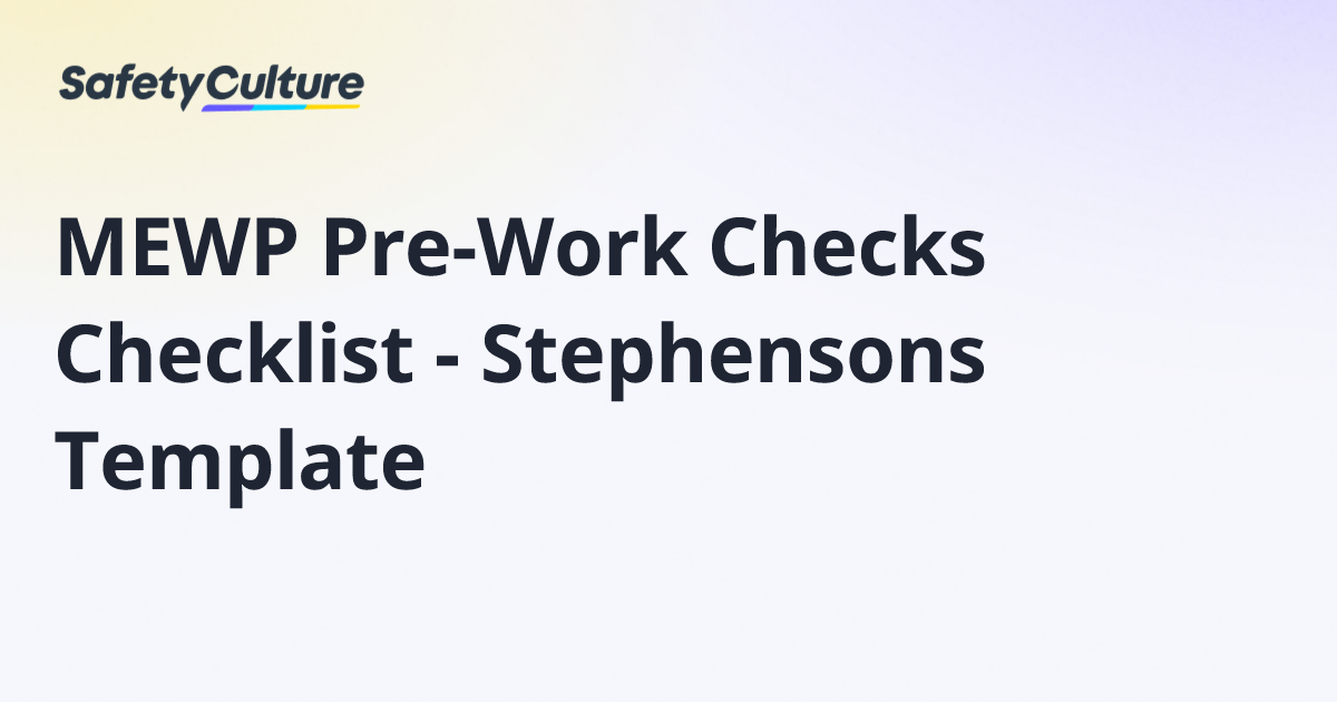 MEWP Pre-Work Checks Checklist - Stephensons Template | Free Template