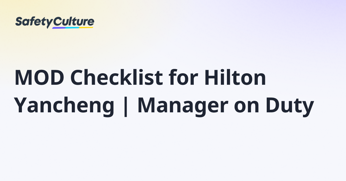 MOD Checklist for Hilton Yancheng | Manager on Duty | Free Template