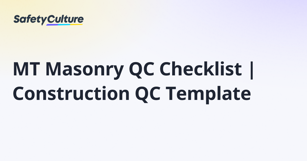 MT Masonry QC Checklist | Construction QC Template | Free Template