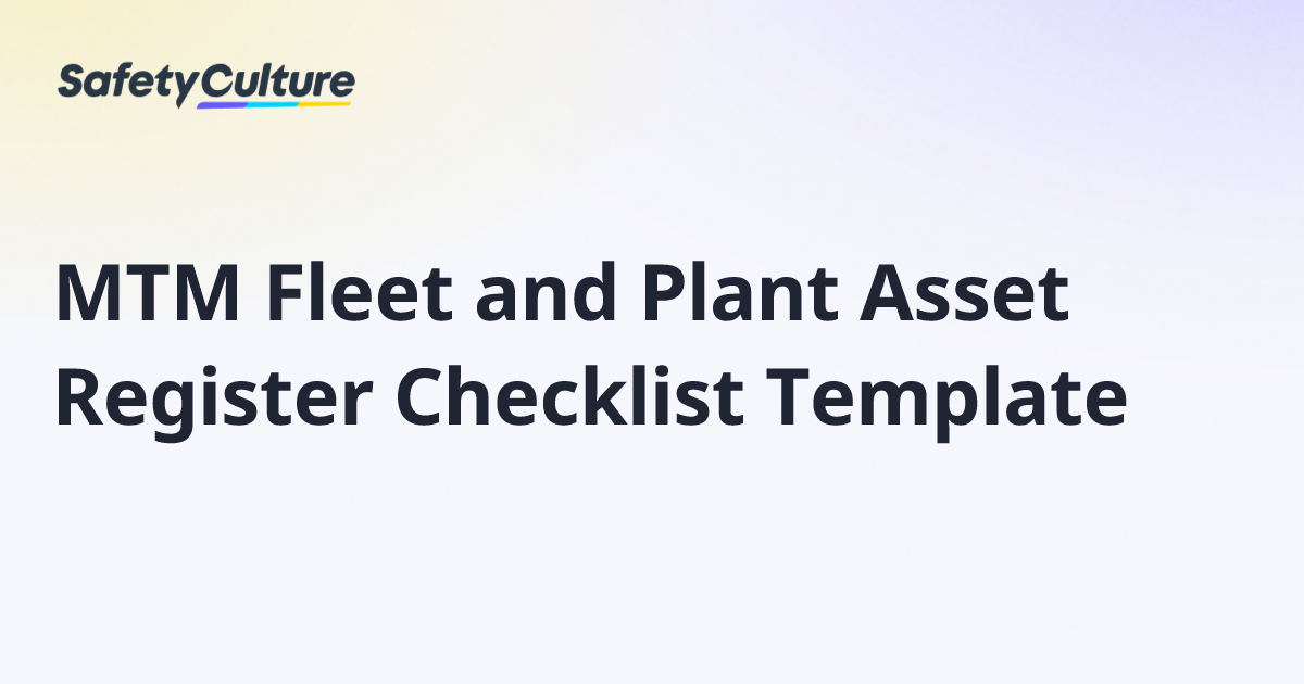 MTM Fleet and Plant Asset Register Checklist Template | Free Template