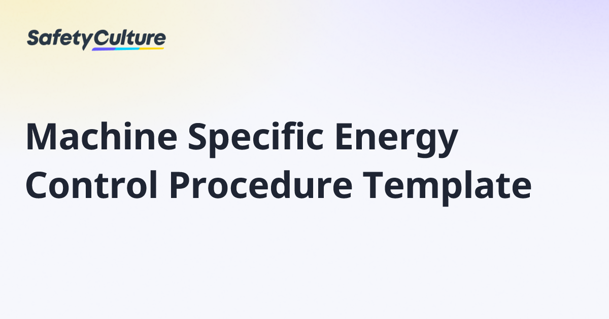 Machine Specific Energy Control Procedure Template | Free Template