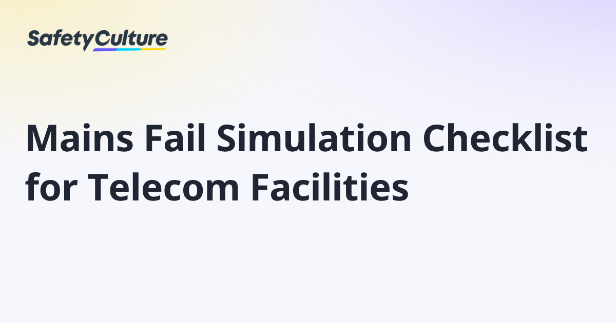 Mains Fail Simulation Checklist for Telecom Facilities | Free Template