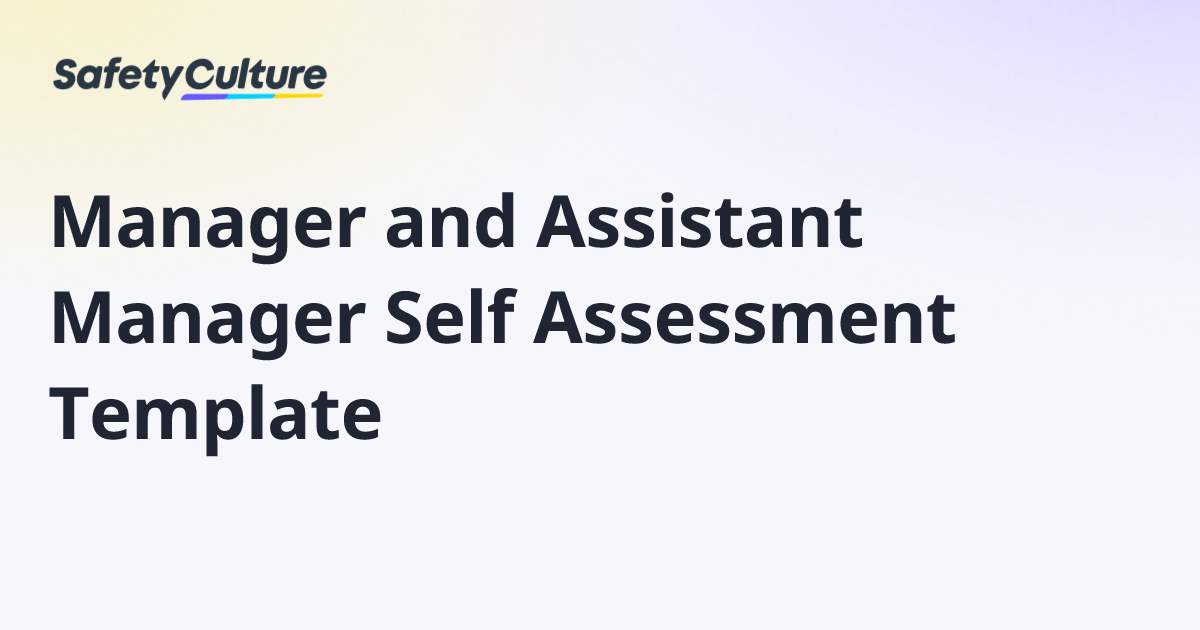 Manager and Assistant Manager Self Assessment Template | Free Template