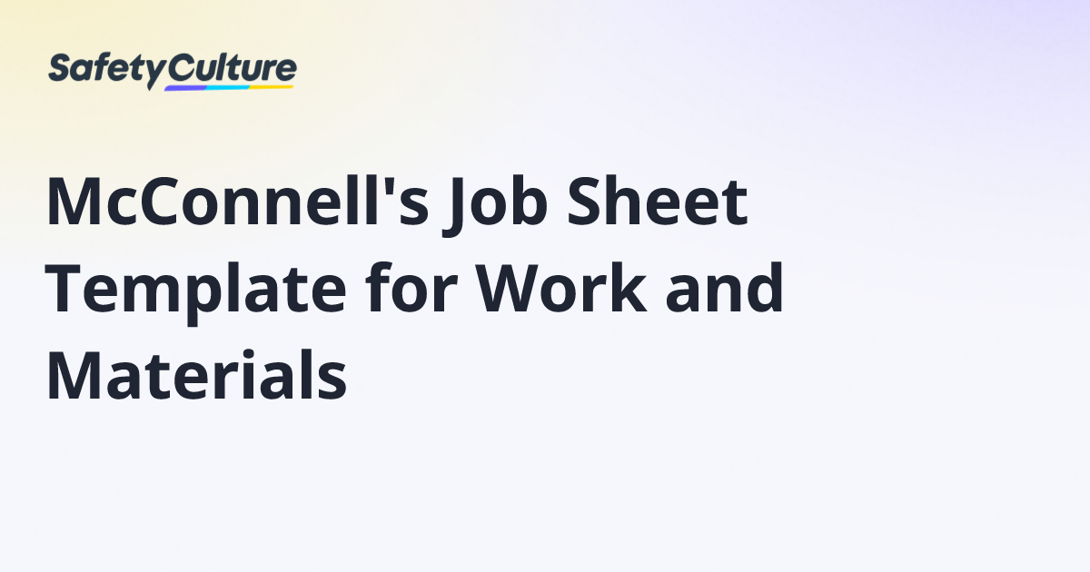 McConnell's Job Sheet Template for Work and Materials | Free Template