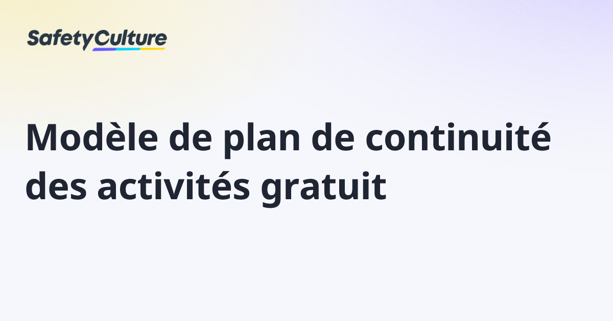 Modèle de plan de continuité des activités gratuit | Free Template