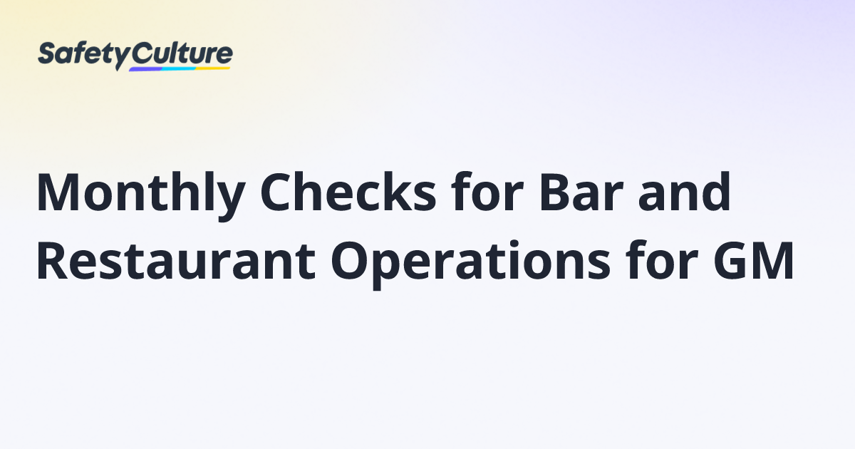 Monthly Checks for Bar and Restaurant Operations for GM | Free Template