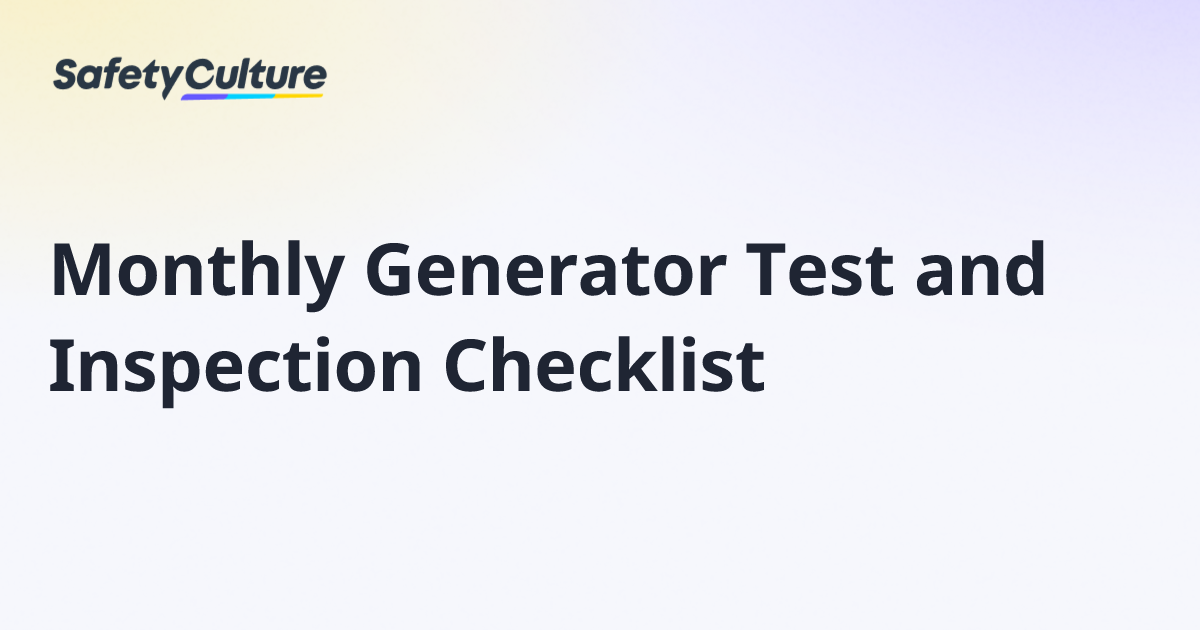 Monthly Generator Test and Inspection Checklist | Free Template