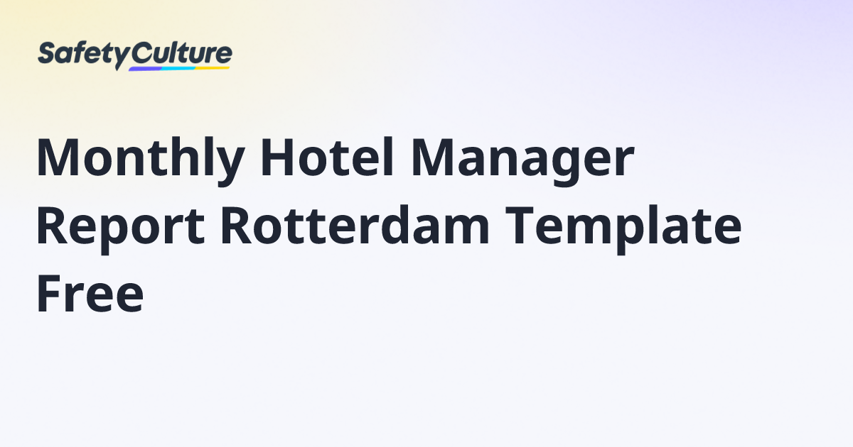 Monthly Hotel Manager Report Rotterdam Template Free | Free Template