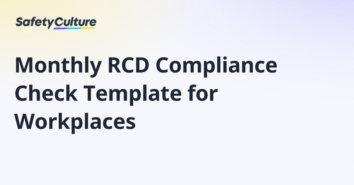 Monthly RCD Compliance Check Template for Workplaces | Free Template