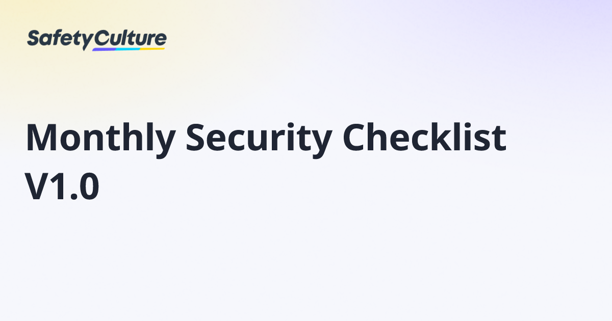 Monthly Security Checklist V1.0 | Free Template