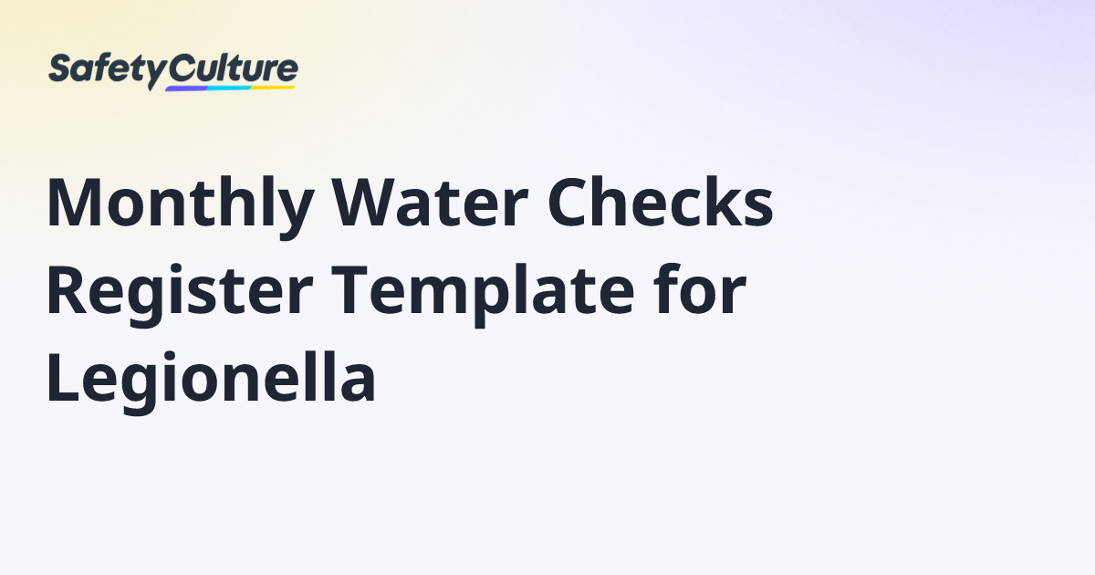 Monthly Water Checks Register Template for Legionella | Free Template