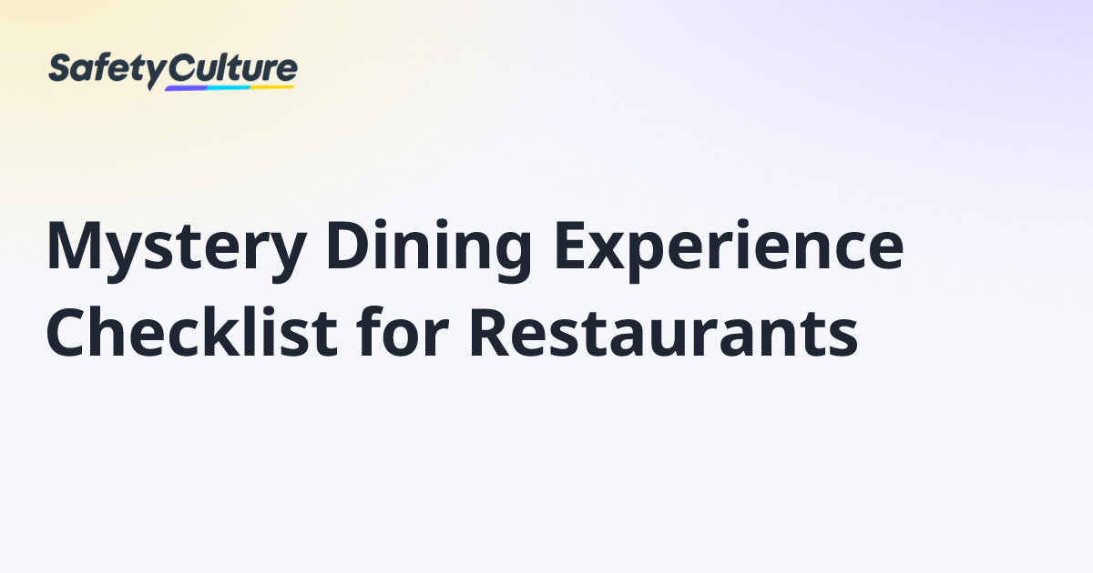 Mystery Dining Experience Checklist for Restaurants | Free Template