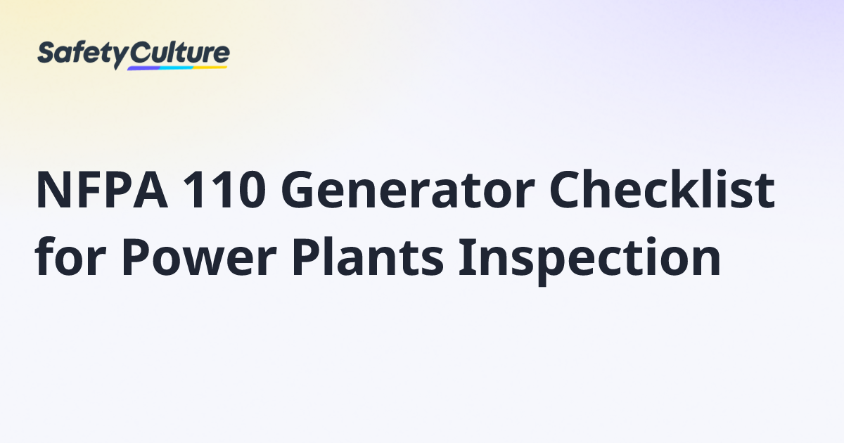 NFPA 110 Generator Checklist for Power Plants Inspection | Free Template