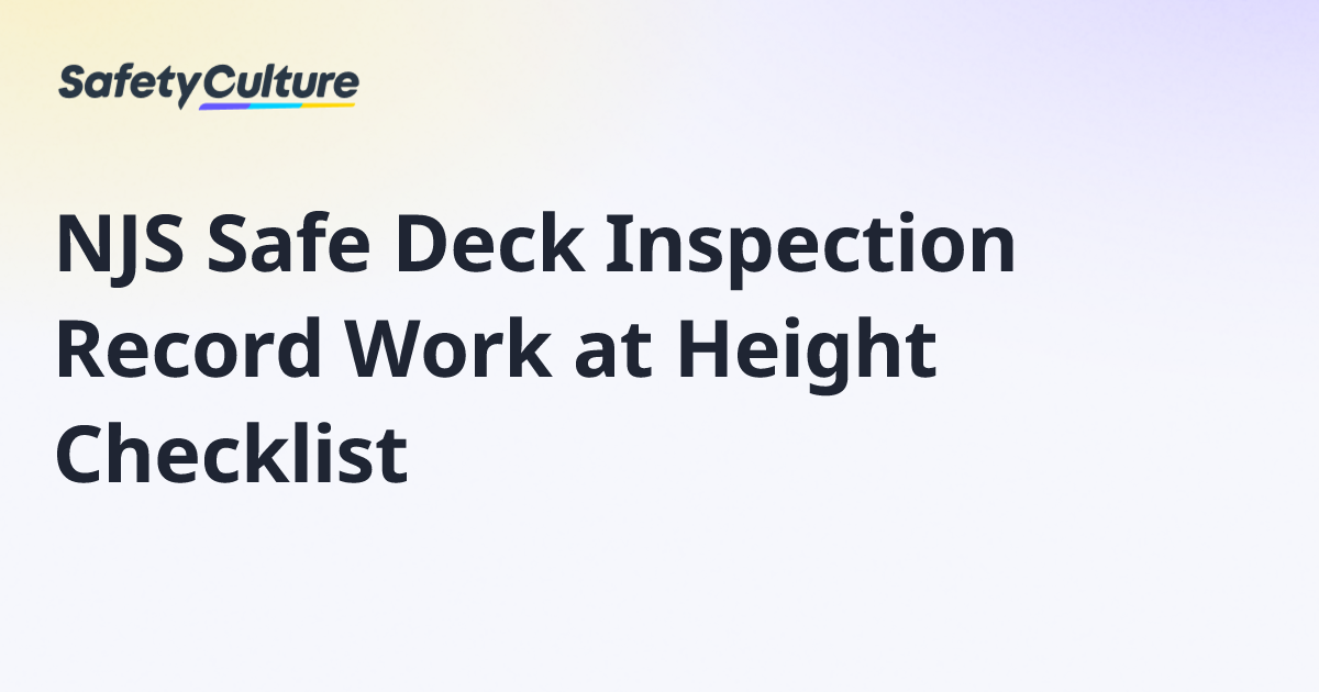NJS Safe Deck Inspection Record Work at Height Checklist | Free Template