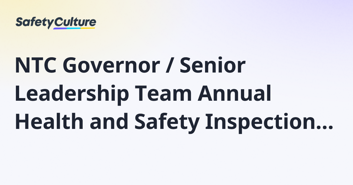 NTC Governor / Senior Leadership Team Annual Health and Safety ...