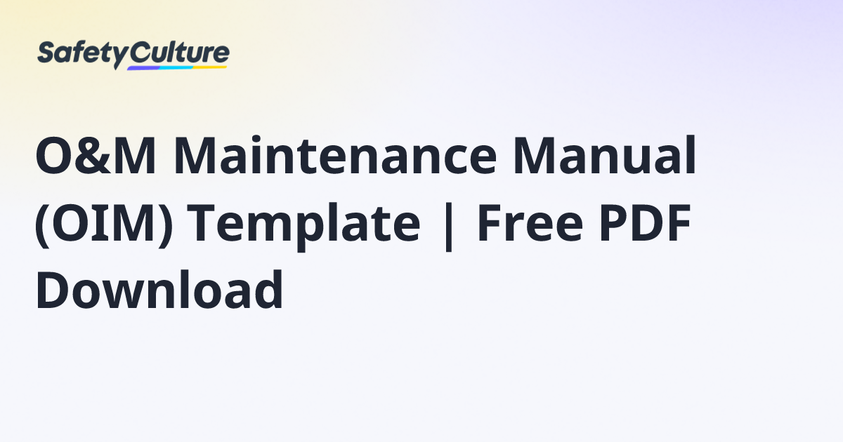 O&M Maintenance Manual (OIM) Template | Free PDF Download | Free Template