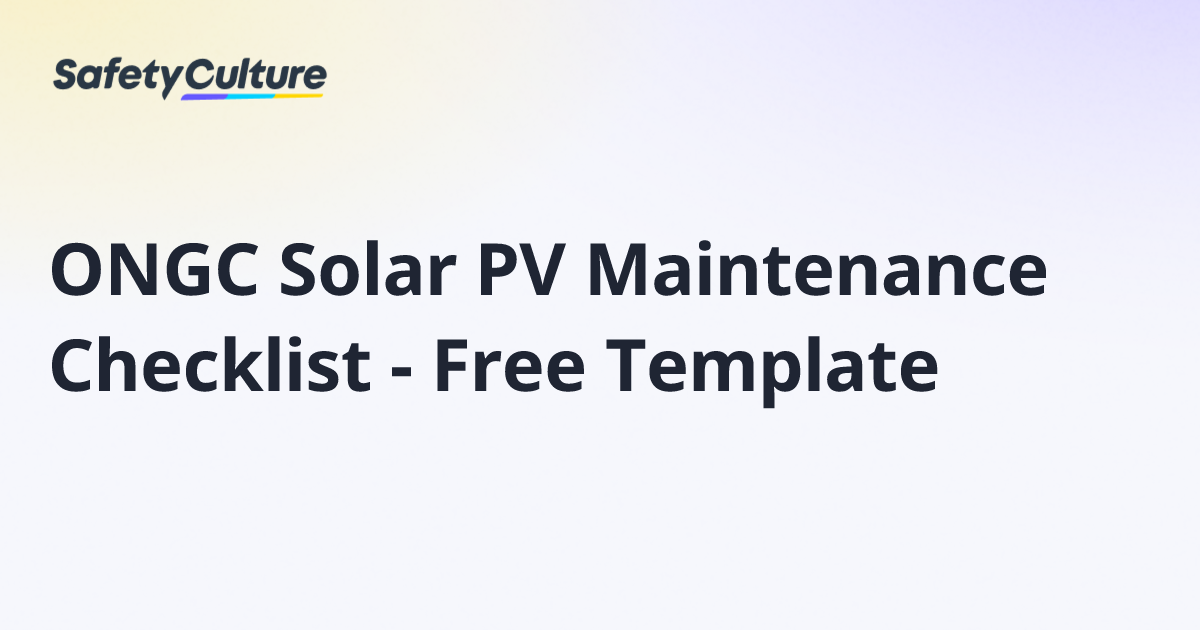ONGC Solar PV Maintenance Checklist - Free Template | Free Template