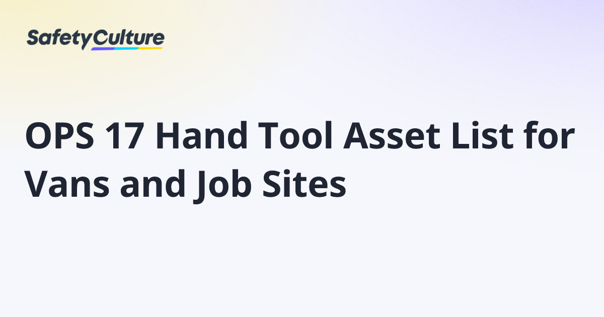 OPS 17 Hand Tool Asset List for Vans and Job Sites | Free Template