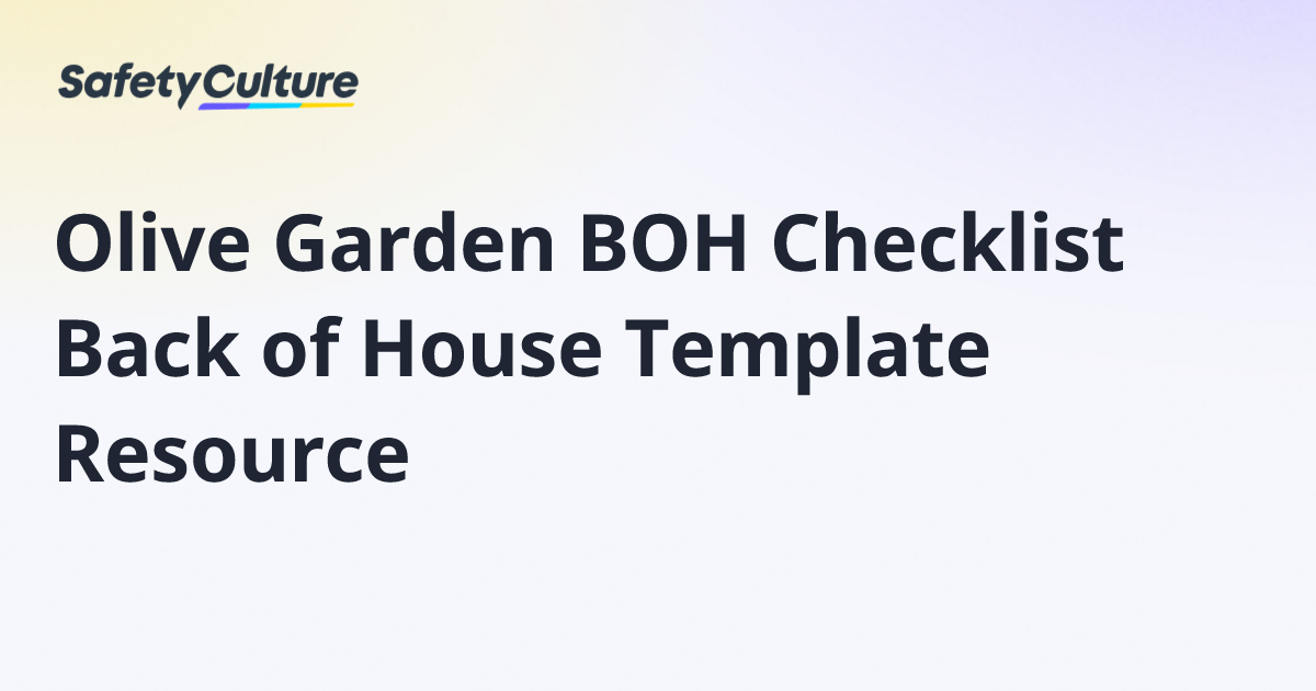 Olive Garden BOH Checklist Back of House Template Resource | Free Template