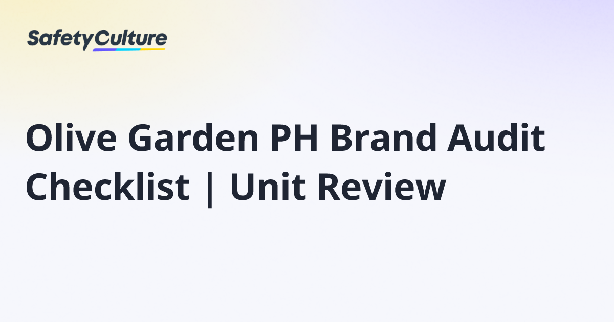 Olive Garden PH Brand Audit Checklist | Unit Review | Free Template