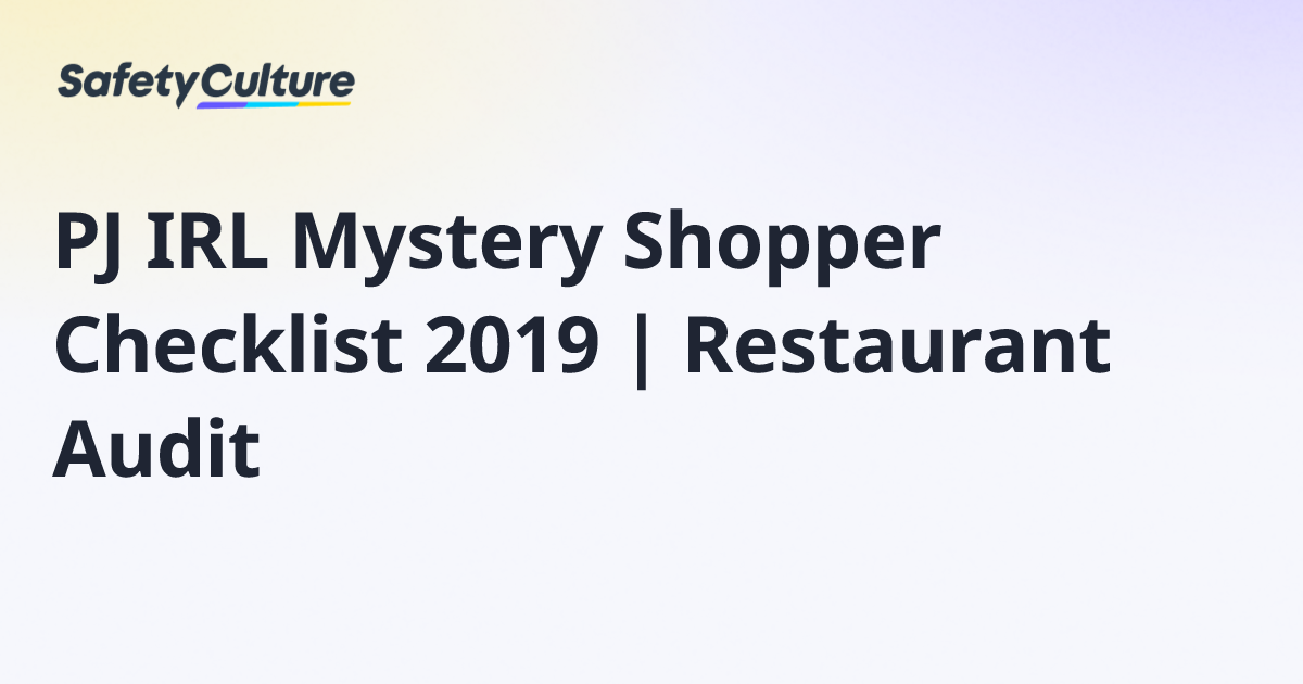 PJ IRL Mystery Shopper Checklist 2019 | Restaurant Audit | Free Template