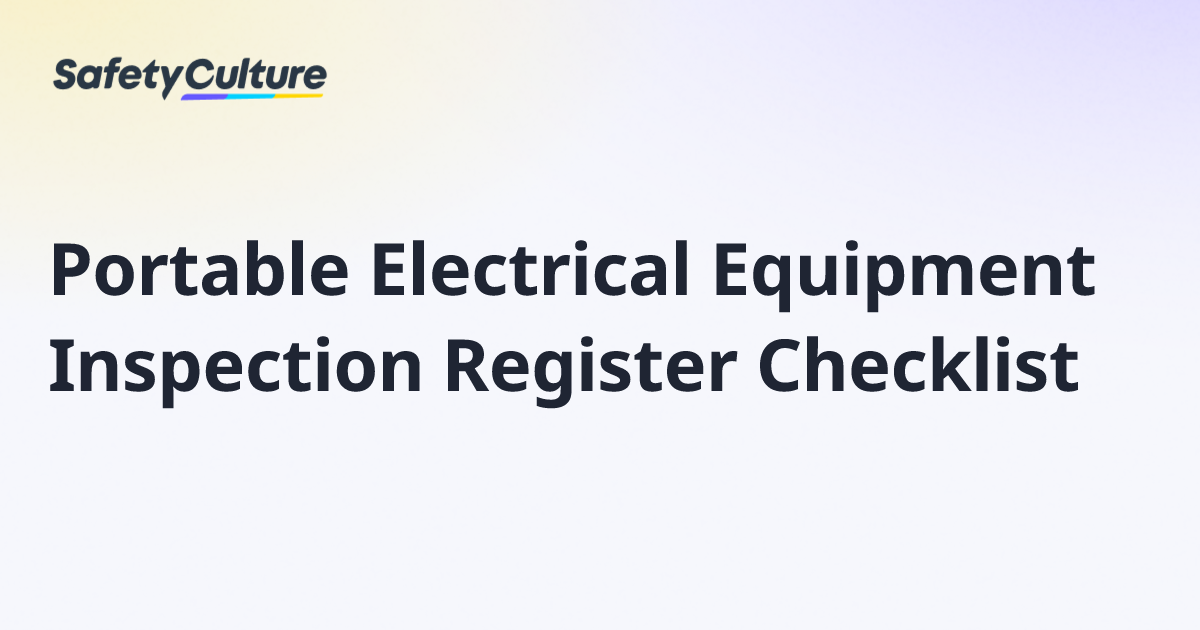 Portable Electrical Equipment Inspection Register Checklist | Free Template