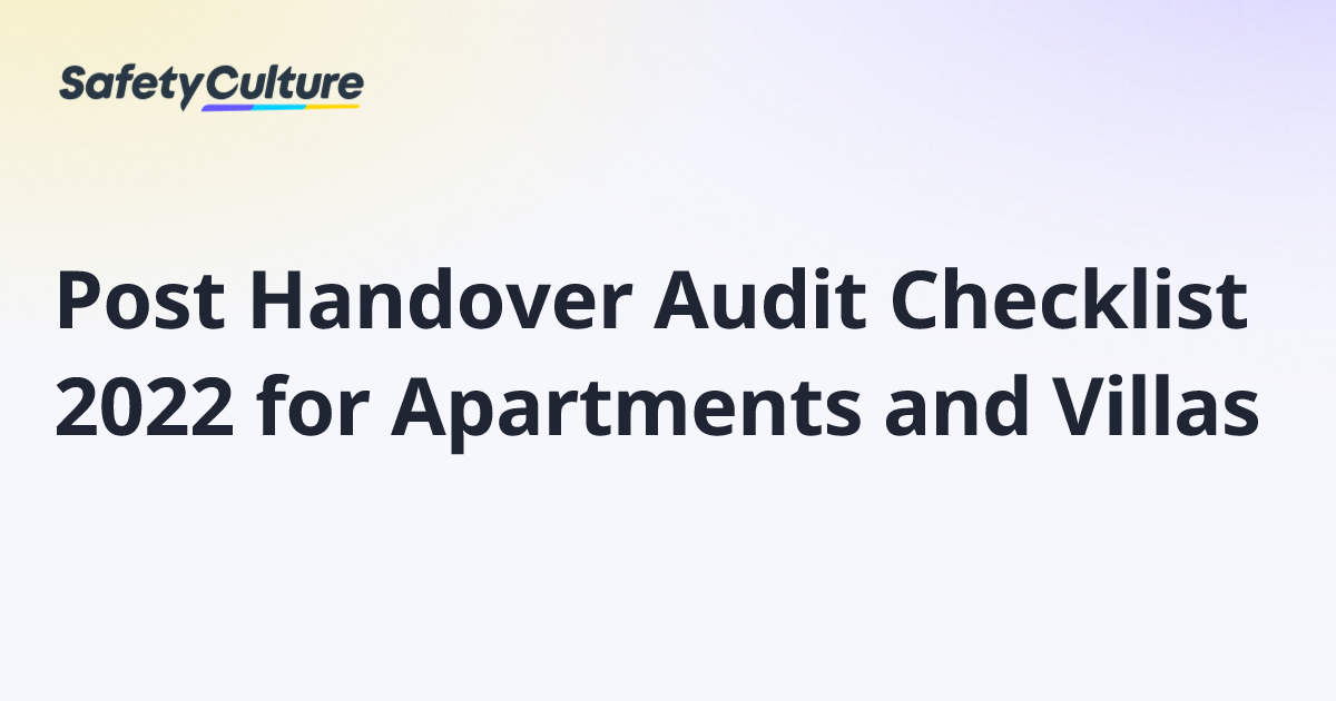Post Handover Audit Checklist 2022 for Apartments and Villas | Free ...