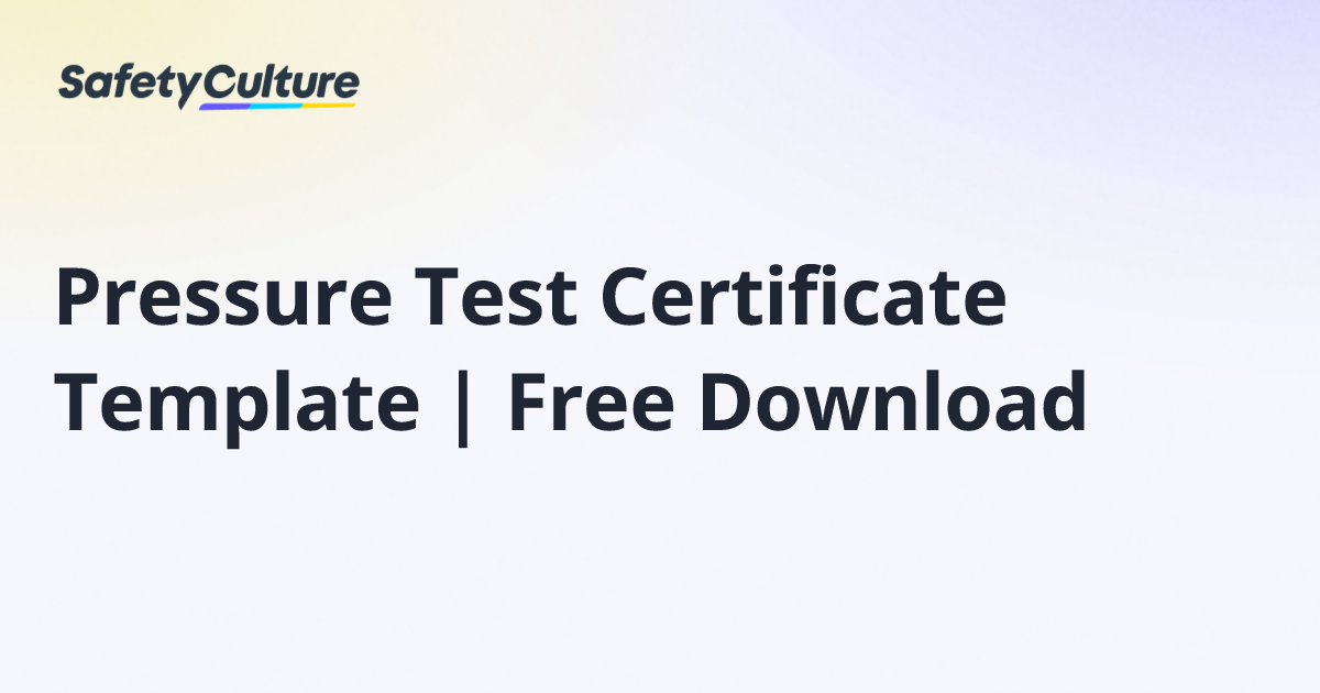 Pressure Test Certificate Template | Free Download | Free Template