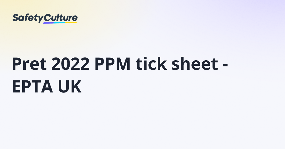 Pret 2022 PPM tick sheet - EPTA UK | Free Template