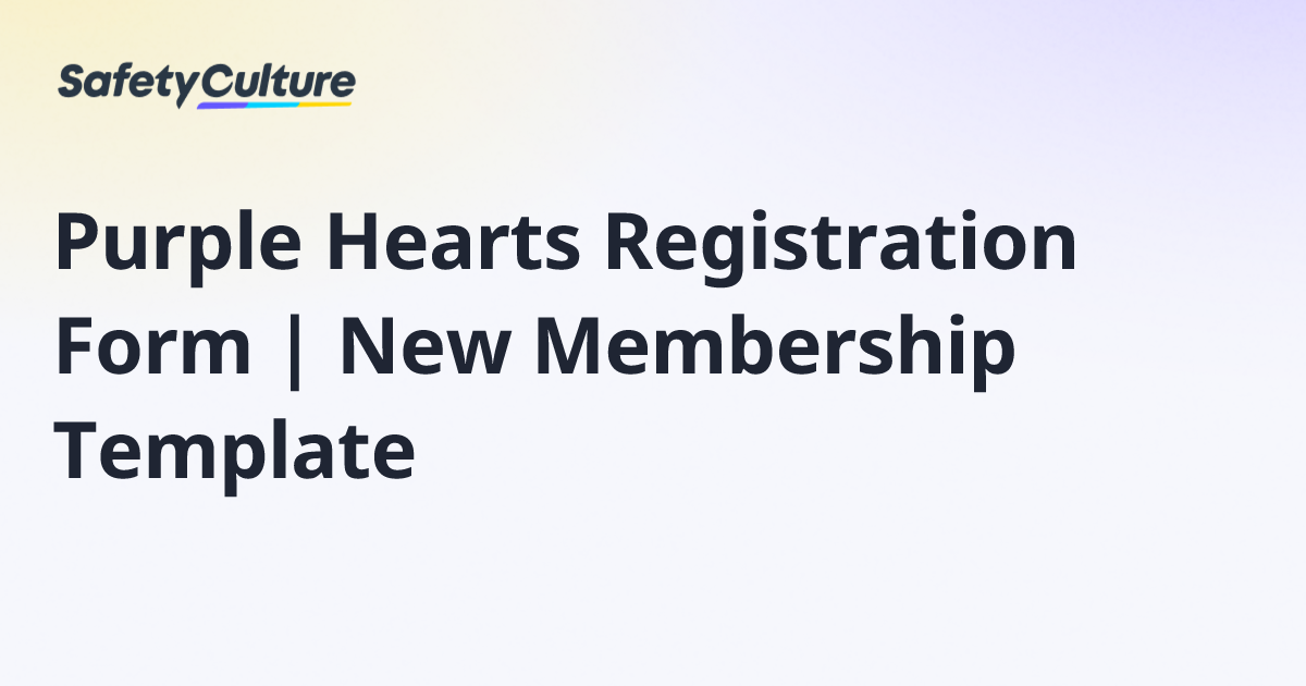 Purple Hearts Registration Form | New Membership Template | Free Template