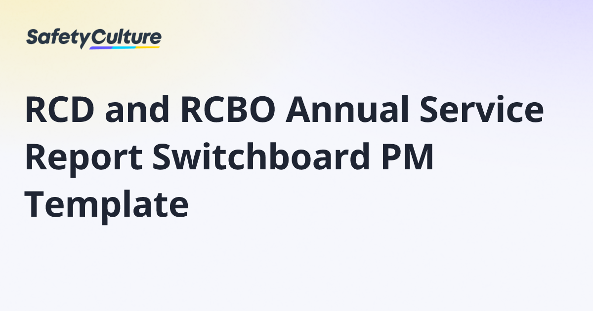RCD and RCBO Annual Service Report Switchboard PM Template | Free Template
