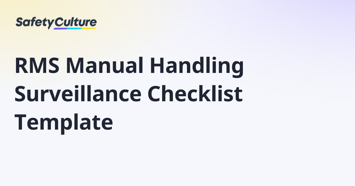 RMS Manual Handling Surveillance Checklist Template | Free Template