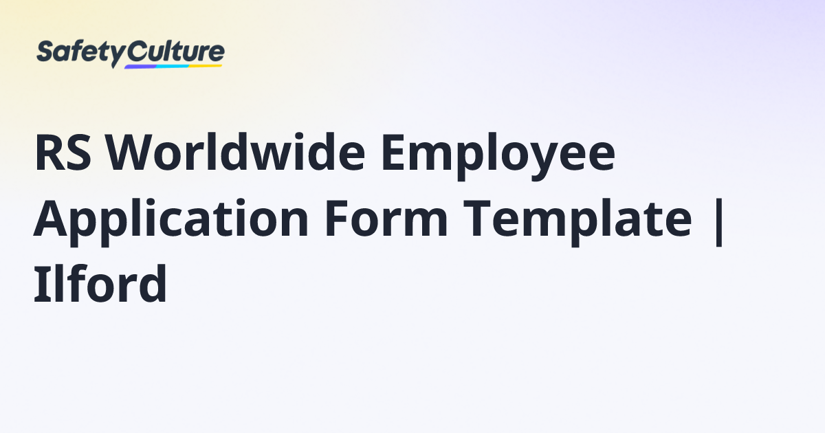 RS Worldwide Employee Application Form Template | Ilford | Free Template